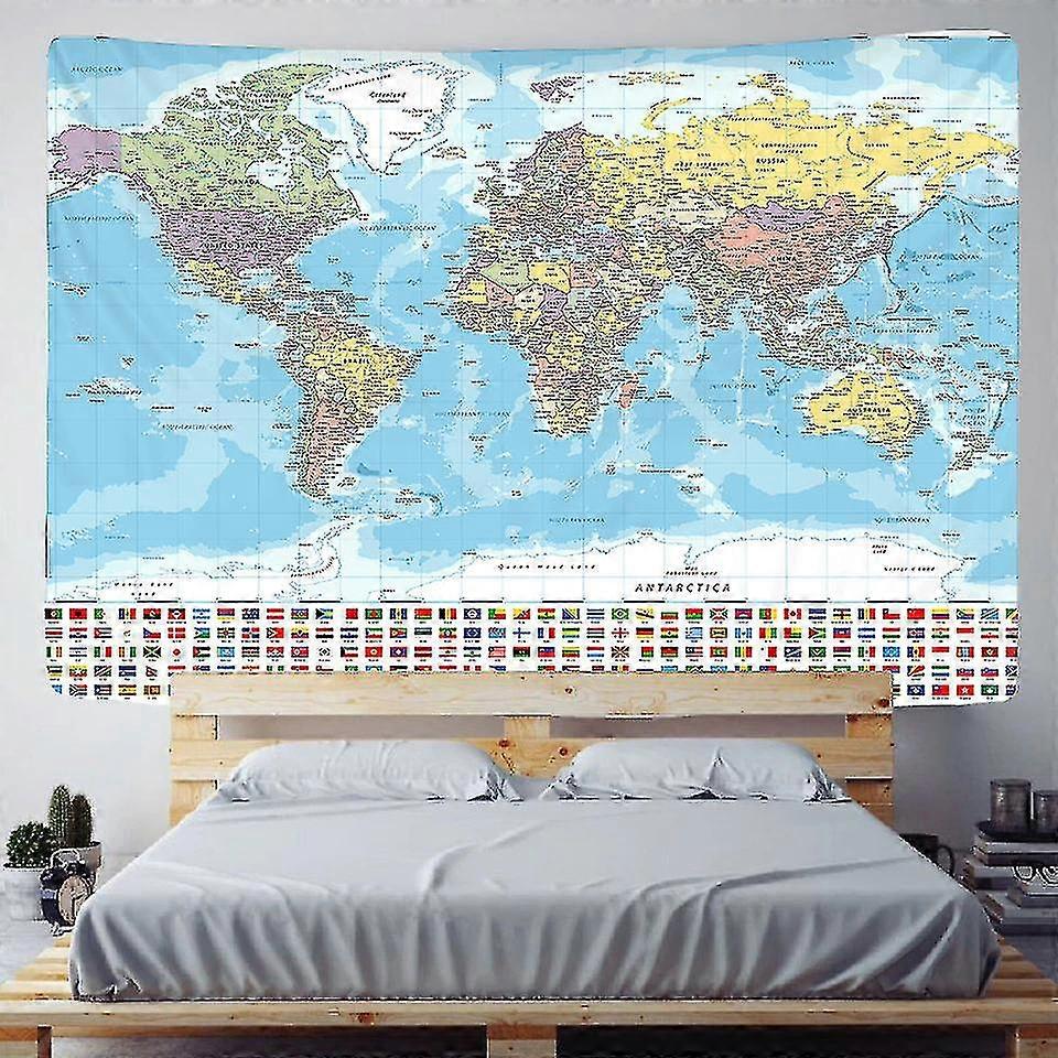 World Map Tapestry Wall Hanging For Kids Student, World Map With ...