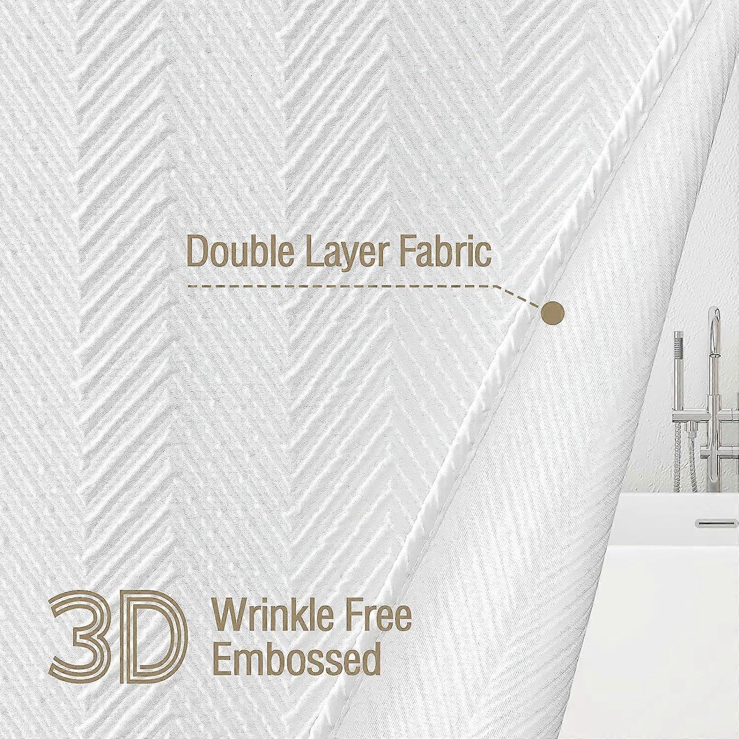White Shower Curtain, 3D Embossed Textured Herringbone Fabric Modern ...