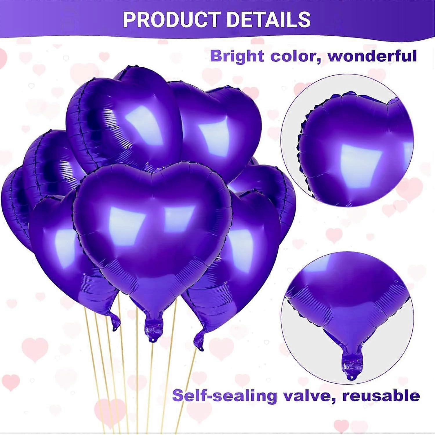 Purple Heart Balloons, 50Pcs 10 Inch Purple Heart Foil Balloons Large ...