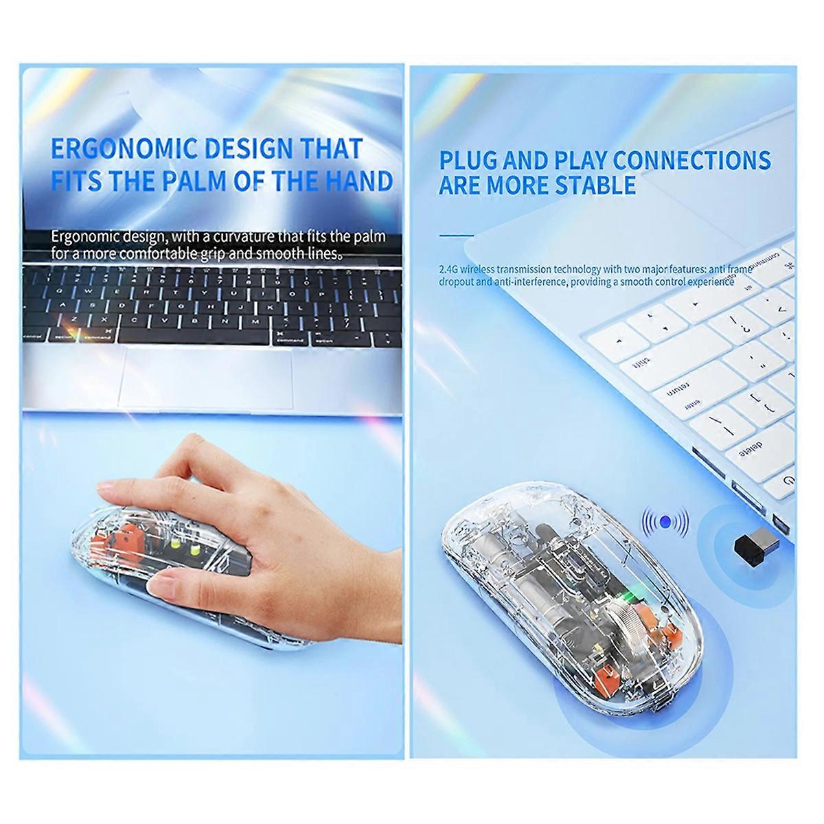 Transparent 2400DPI Bluetooth Mouse Silver, Rechargeable | Fruugo UK