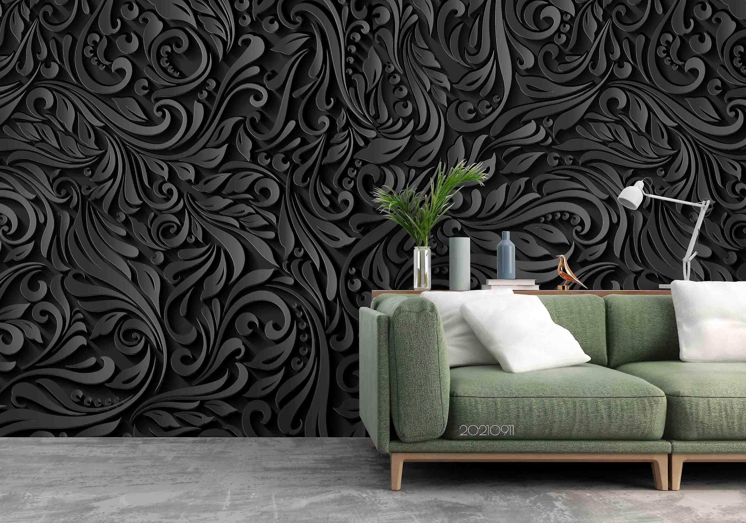 3D abstrakt sort blad væg tekstur vægmaleri tapet lqh 835 | Fruugo DK