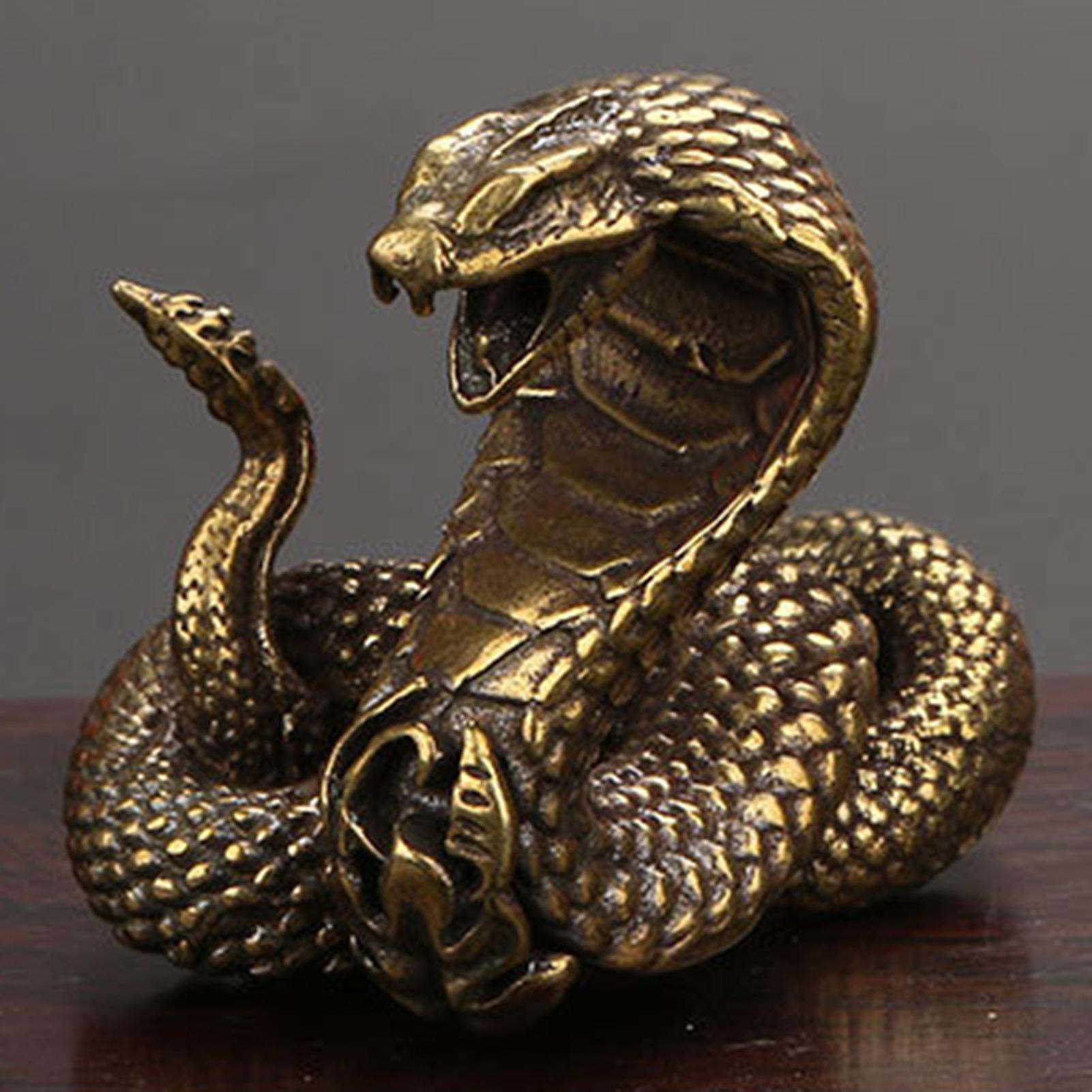 Cobra Statue Ornament Zodiac Snake Miniature Figurines Copper Desktop ...