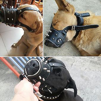 Black Leather Dog Muzzle Pet Mouth Spiked Studded | Fruugo UK