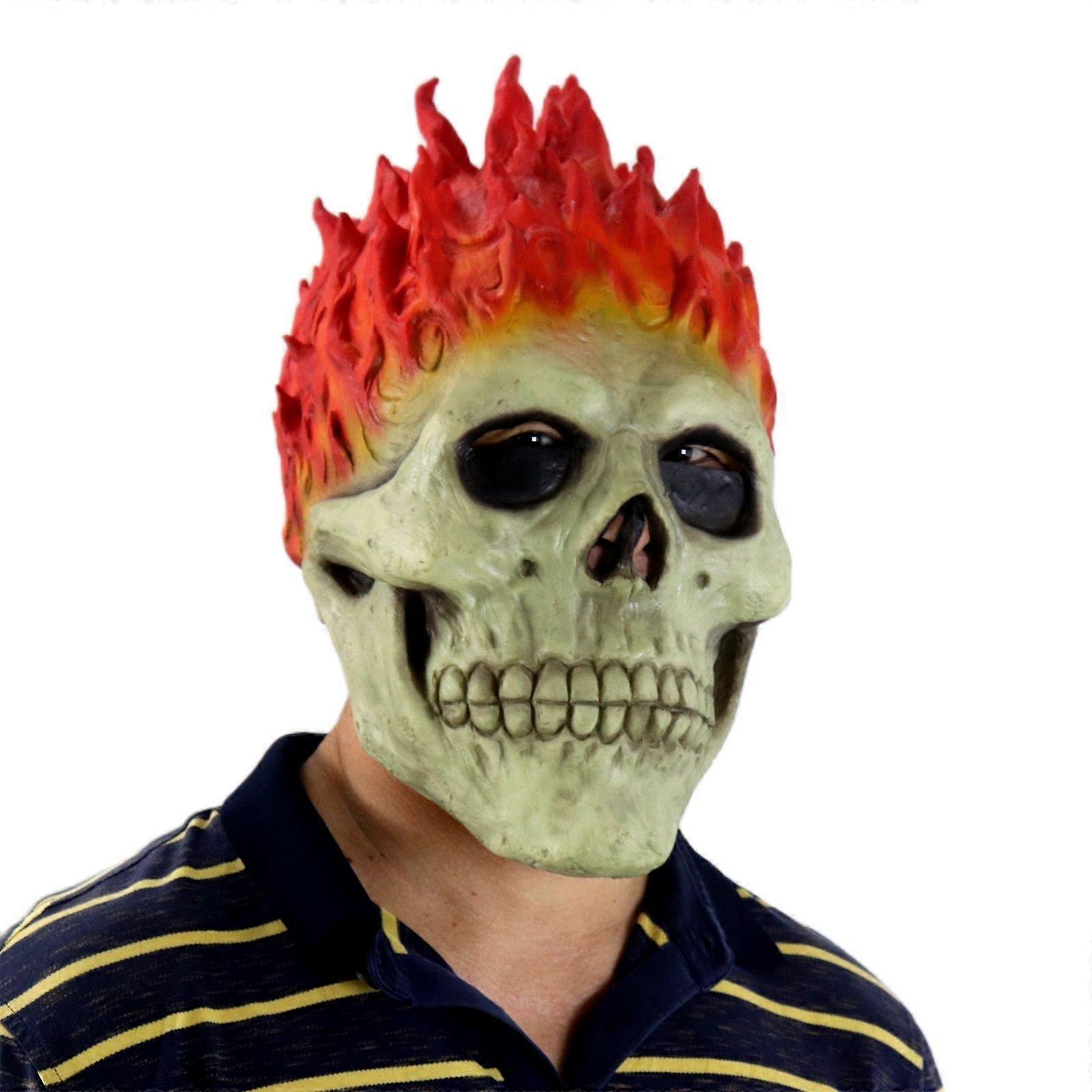 Halloween Ghost Rider Red And Blue Flame Skull Mask Horror Ghost Full ...
