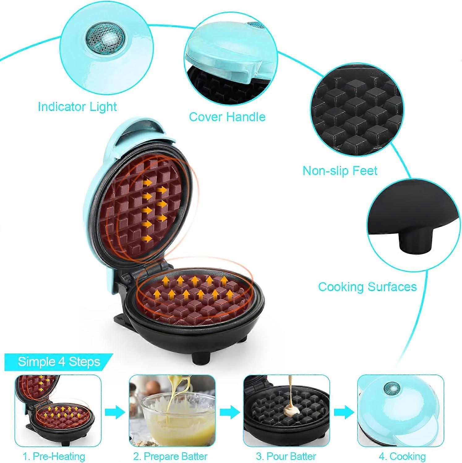 (Blue)Mini Round Waffle Maker and Pancake Waffle Maker for Christmas ...