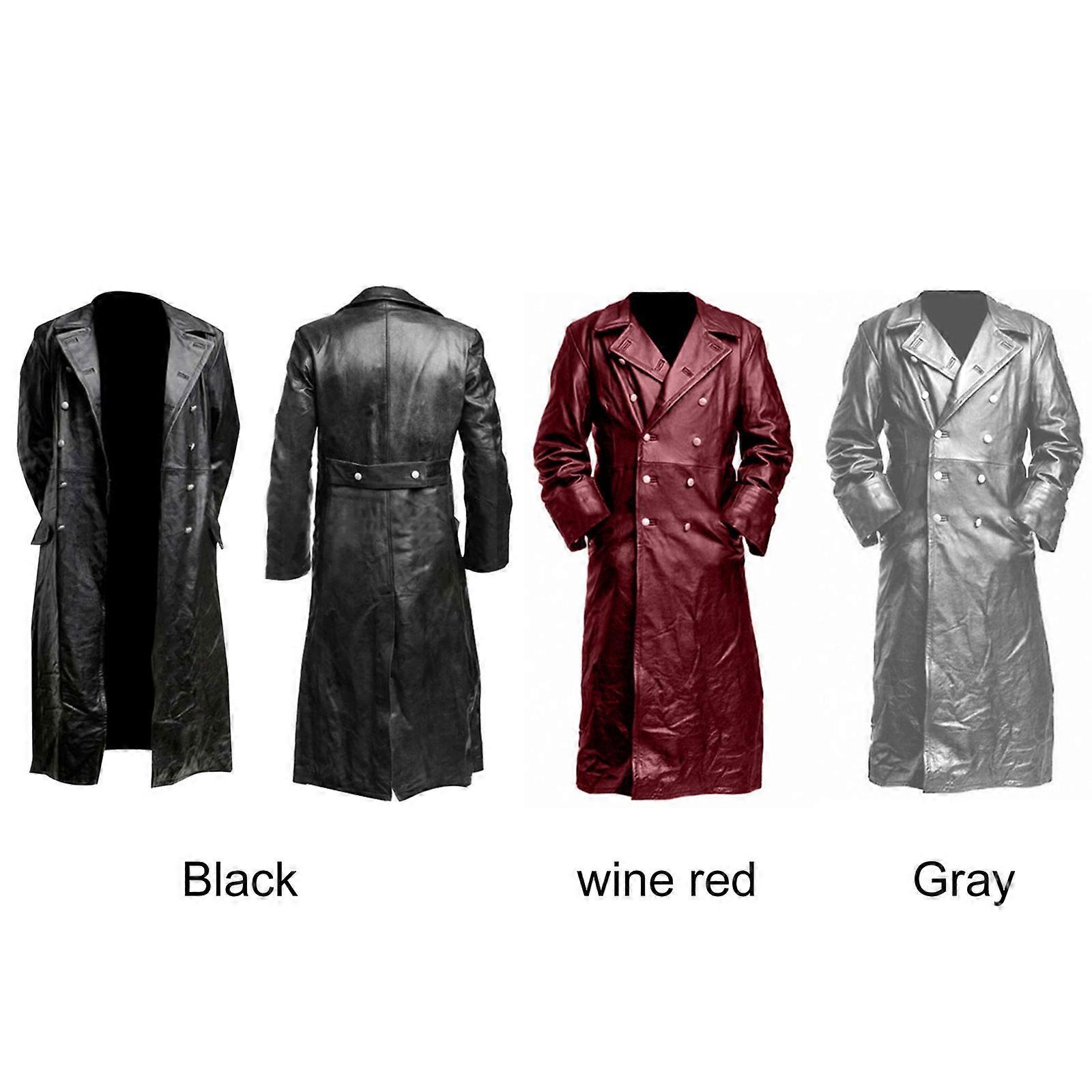 Faux Leather Long Coat Men Trench Coat Streetwear Faux Leather Men's ...