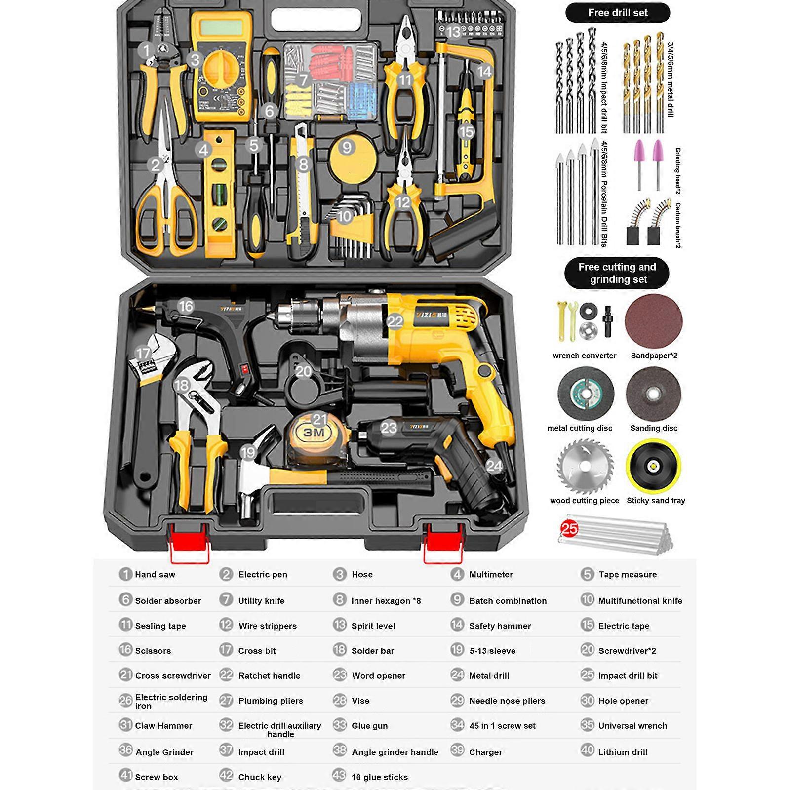 Tool Set with Drill,Cordless Drill Tool Kit Household Power Tools Drill ...