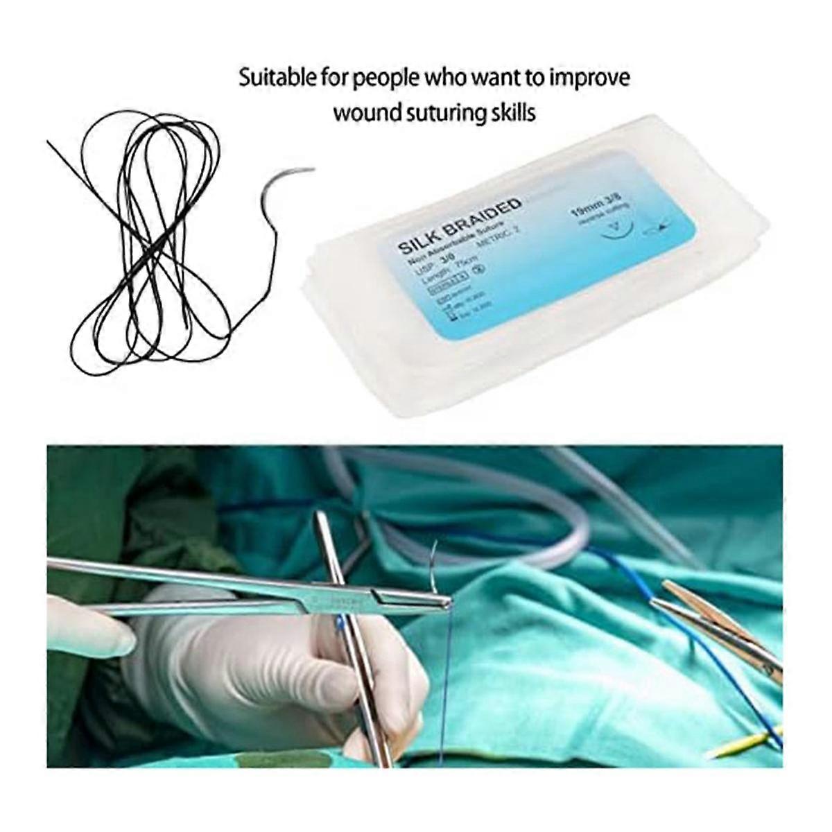 12Pcs Suture Set, Silk Thread Suturing Kit with CurvedNeedle Wound ...