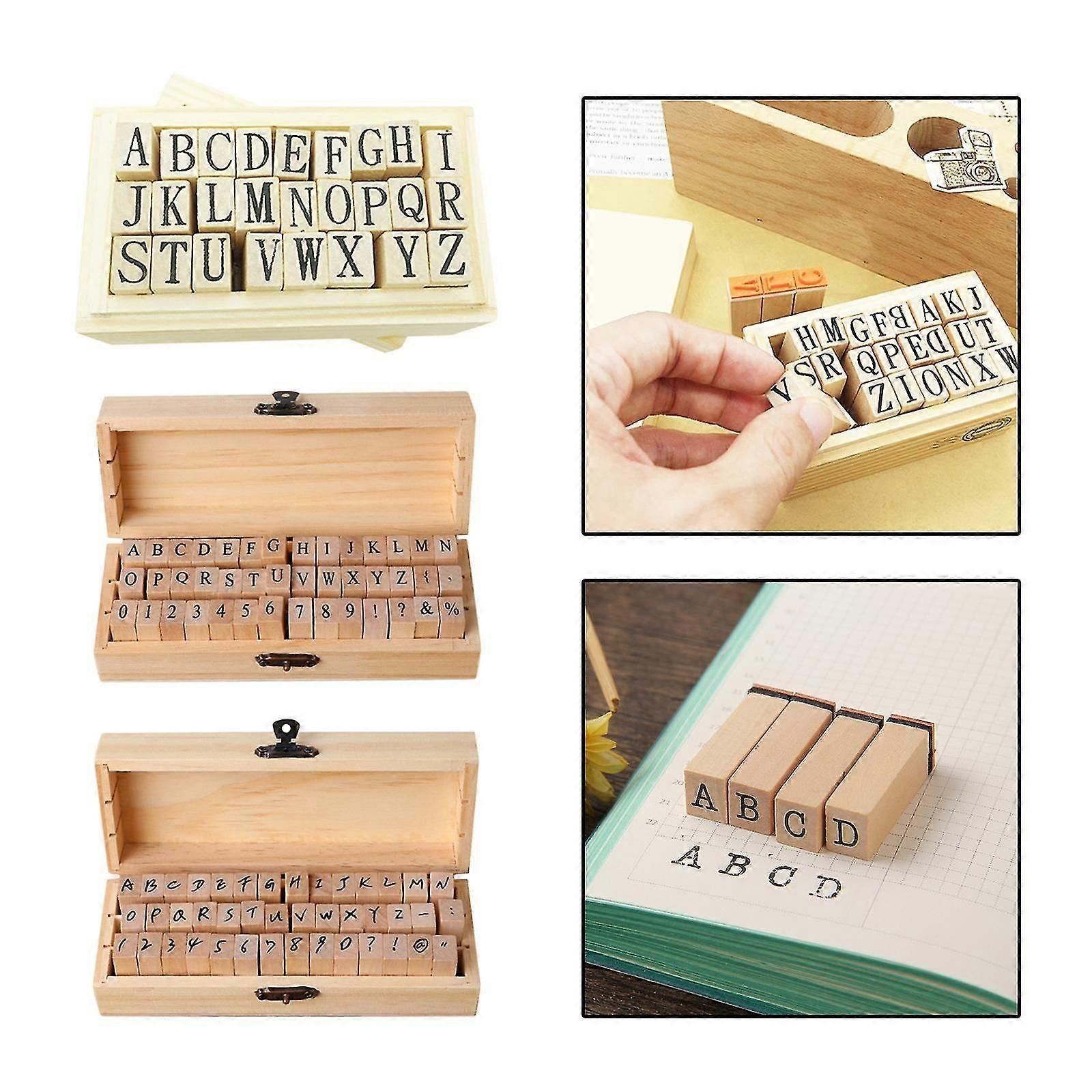 Wooden Alphabet Letters Stamps Album Rubber Stamp Multipurpose With Box ...