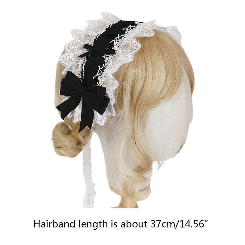 Women Ruffles Lace Hair Hoop Lolita Headband Bowknot with Ribbon ...