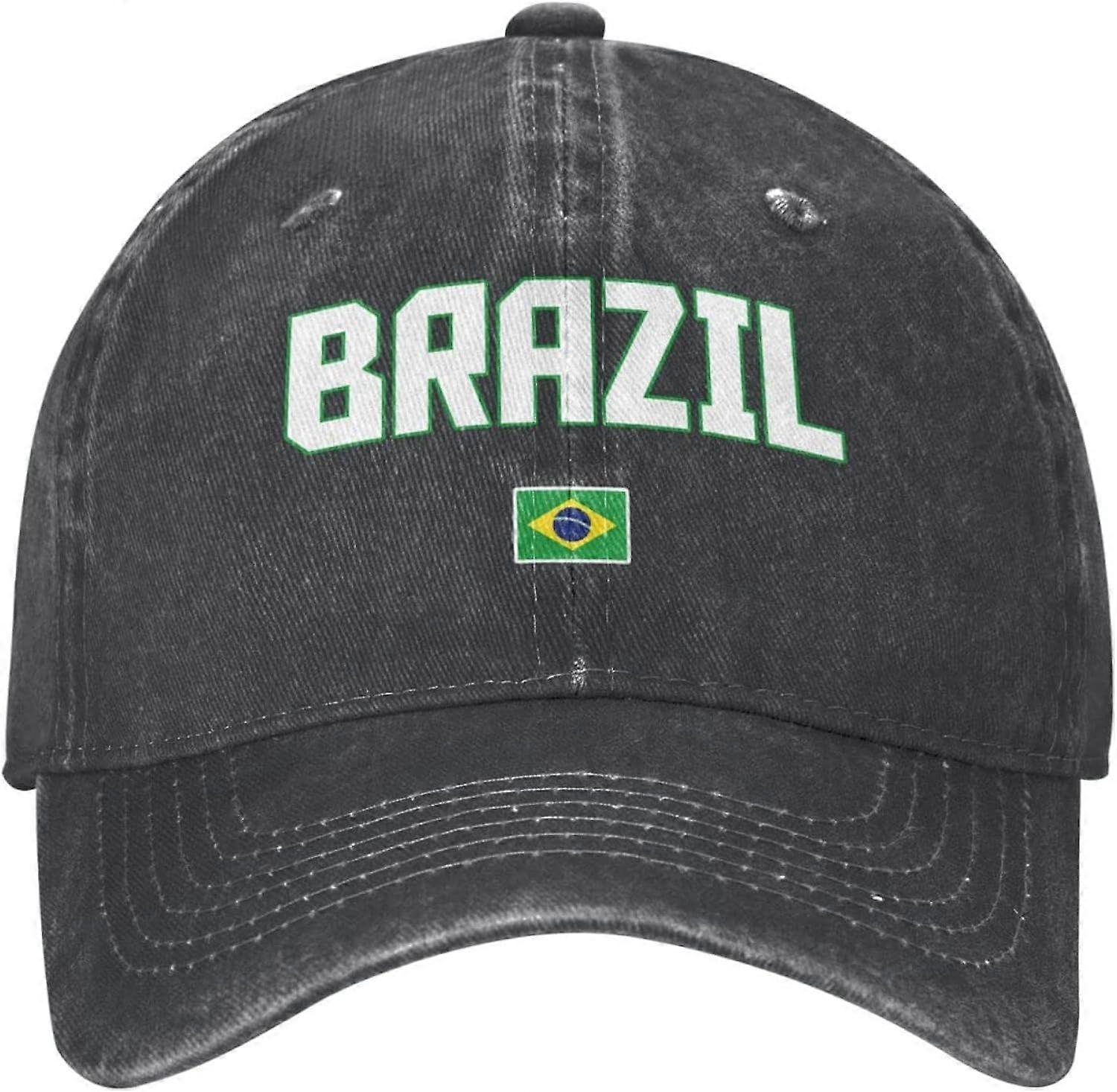 yx828 Washed Denim Brazil Flag Cool Brazilian Baseball Cap Men Black ...
