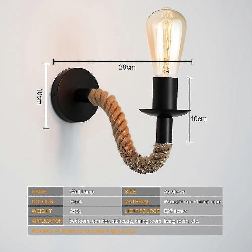 2pcs Retro Hemp Rope Wall Light Industrial Wall Sconce Fits Hallway Or ...