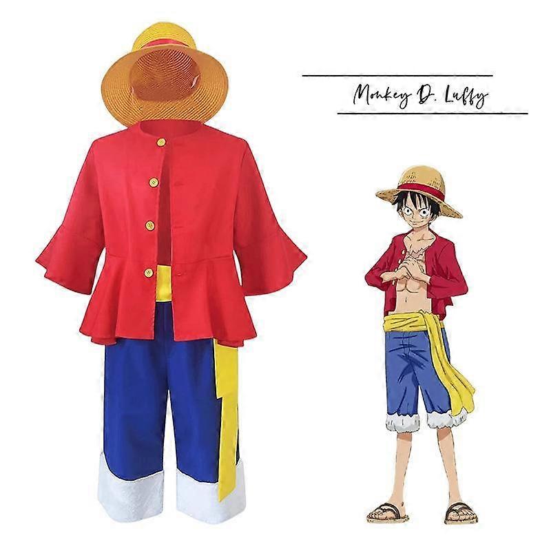 Anime Luffy Cosplay Kostym Monkey D. Luffy Red Tstirt Byxor Hatt Kostym ...