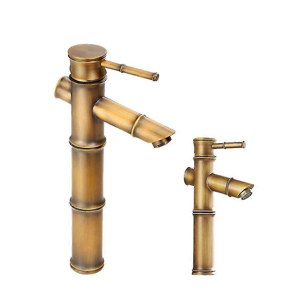 Antique Brass Waterfall Bathroom Sink Faucet Vessel Tall Bamboo Water ...