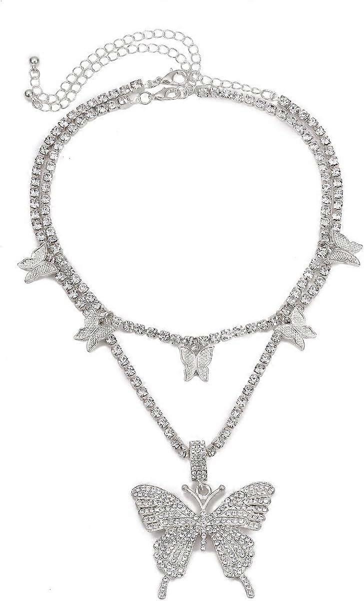 Layered Choker Necklace Gold Butterfly Star Moon Heart Pendant Necklace ...