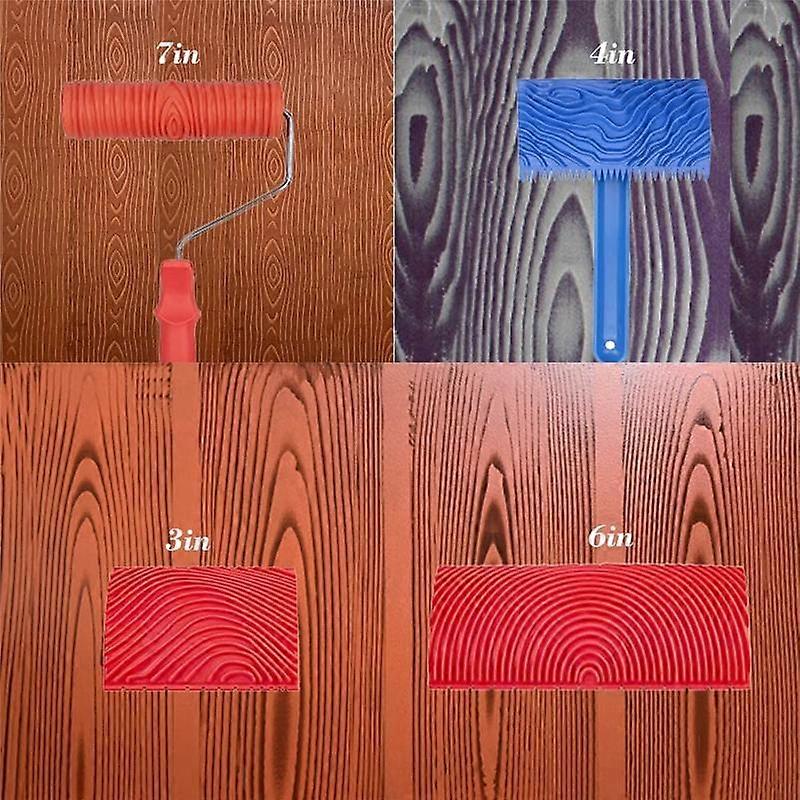Wood Grain Tools, 4Pcs Wood Grain Roller Painting Tools Texture Pattern ...