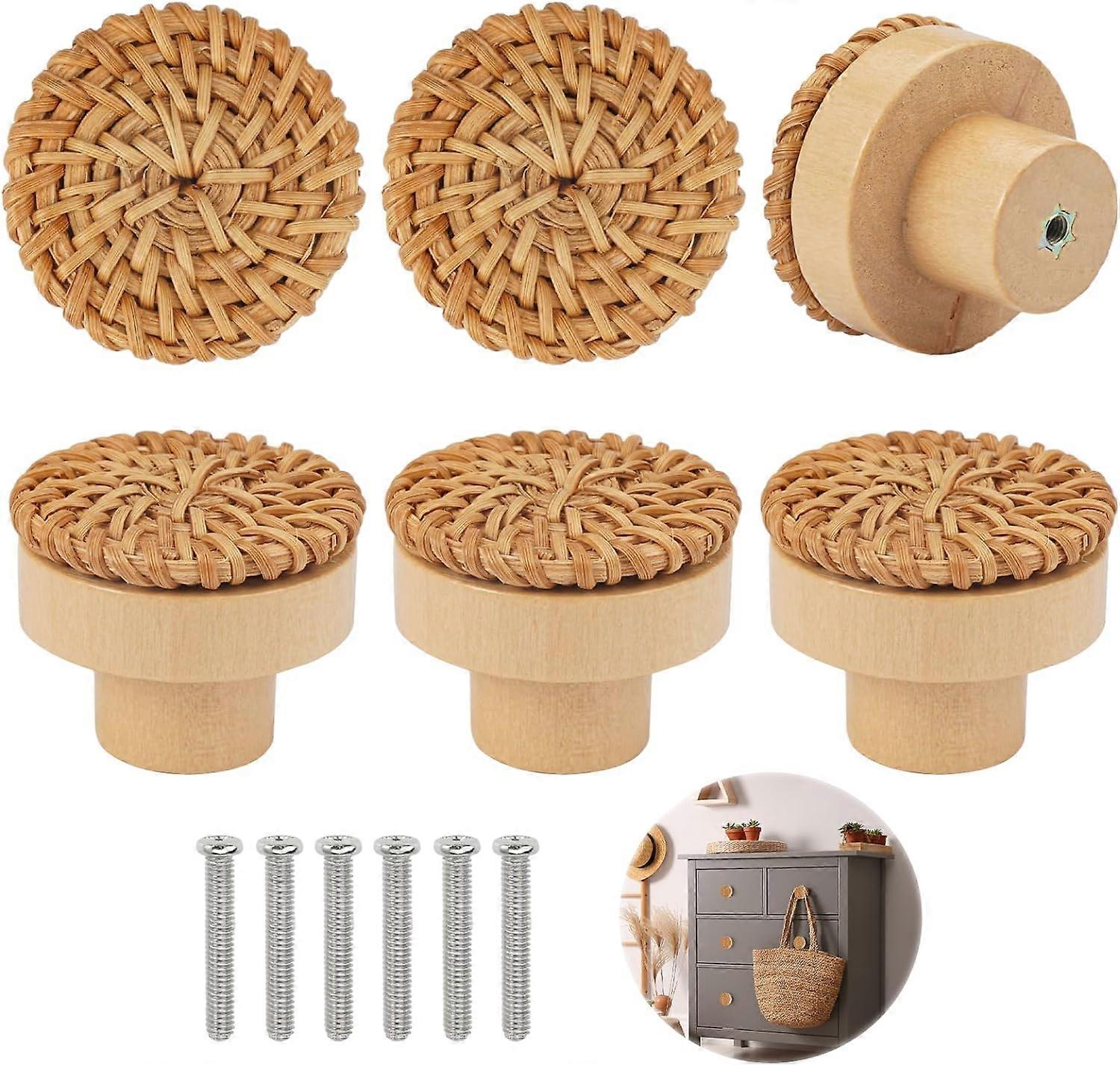 6 Pieces Wooden Rattan Furniture Knobs, Wooden Furniture Handle, Drawer ...