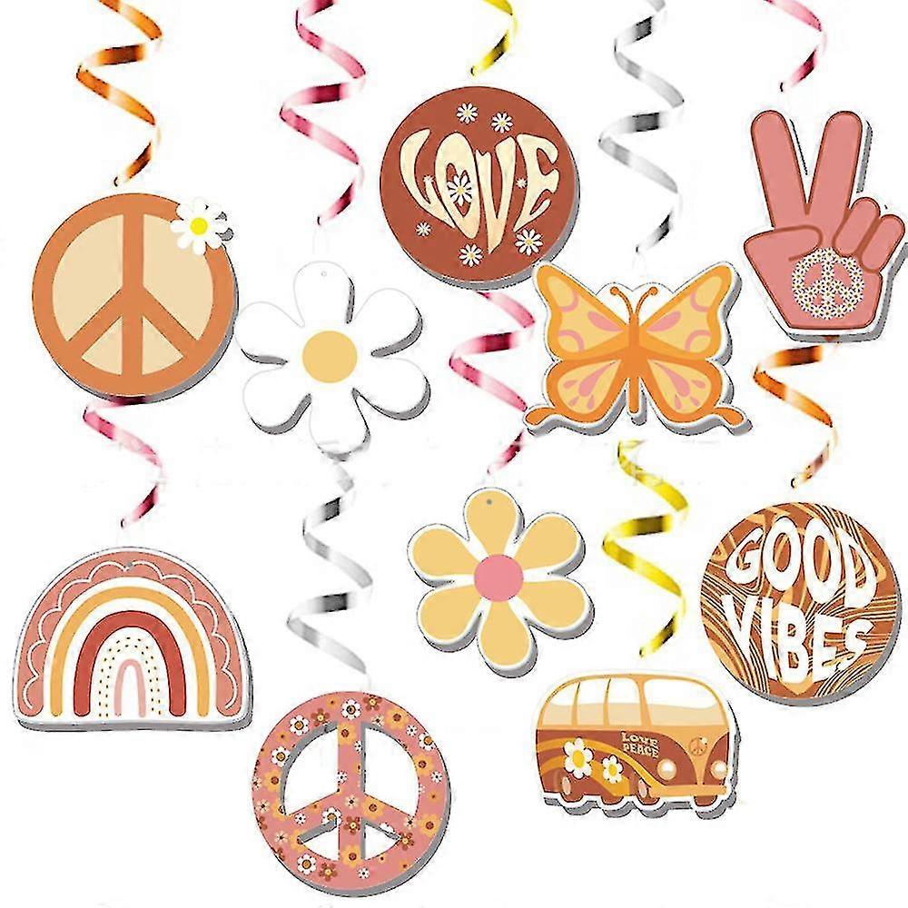 Two Groovy Party Decor Set Retro Hippie Boho Banner Hanging Swirls Cake ...
