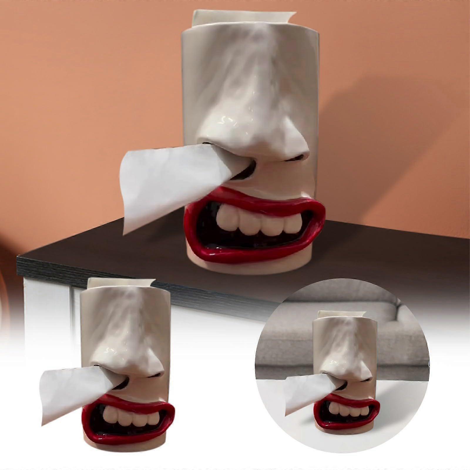 Handmade Funny Face Tissue Box, Quirky Mouth & Nose Sculpture Tissue ...