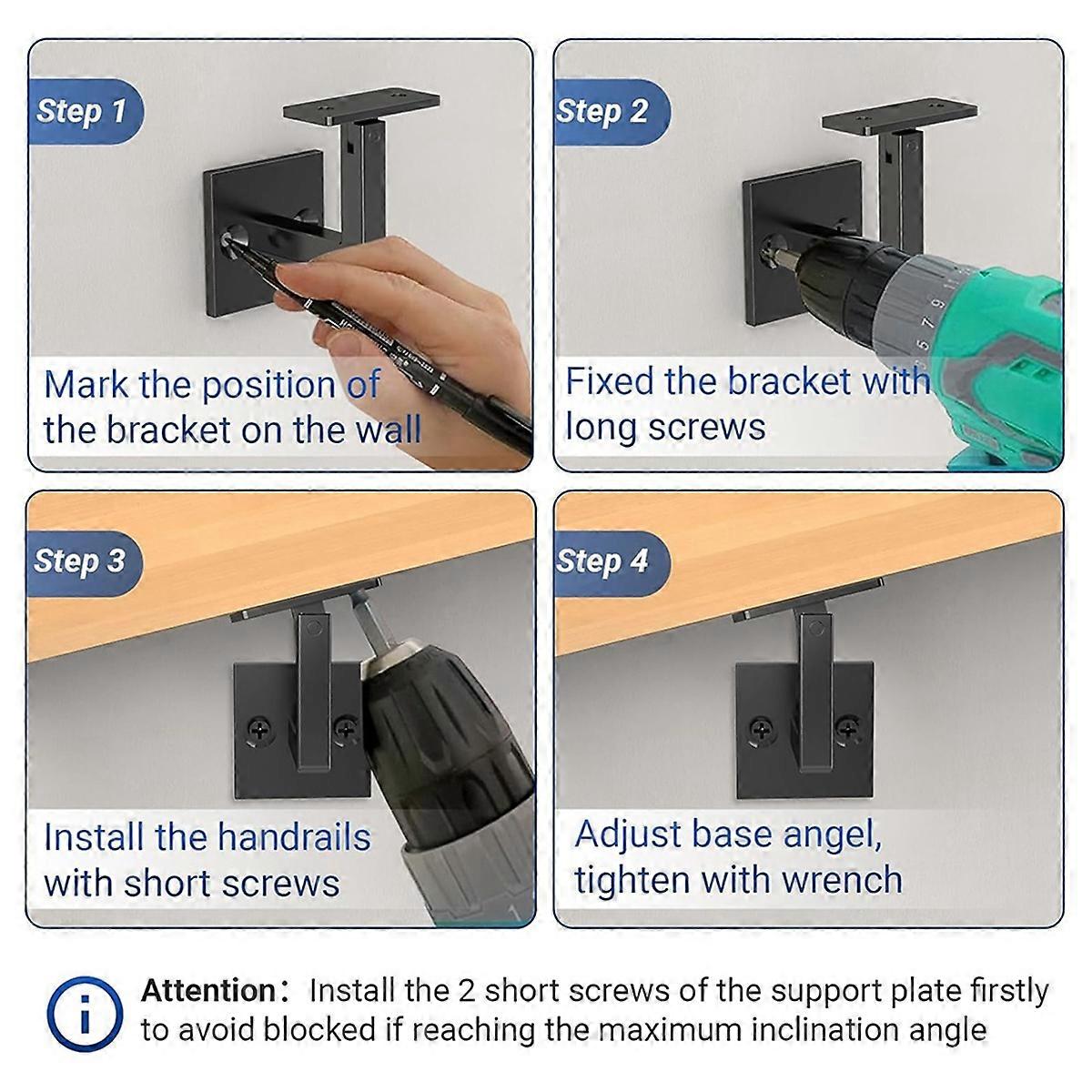 4 Pcs Adjustable Handrail Brackets, Stair Railing Brackets , Hand Rail ...