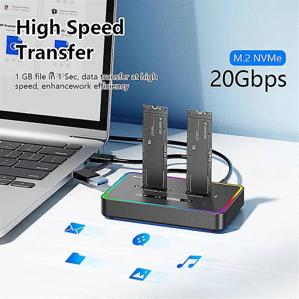 Dual-Bay M.2 NVME SSD Docking Station RGB USB C Type C OFFline Cloner ...