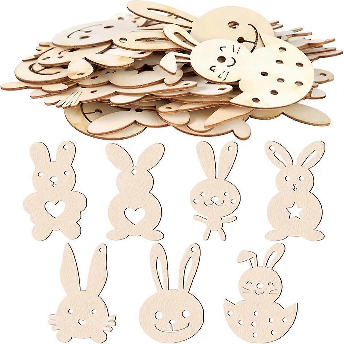 70PCS Unfinished Blank Wood Cutout Wooden Easter Bunny Rabbit Shaped ...