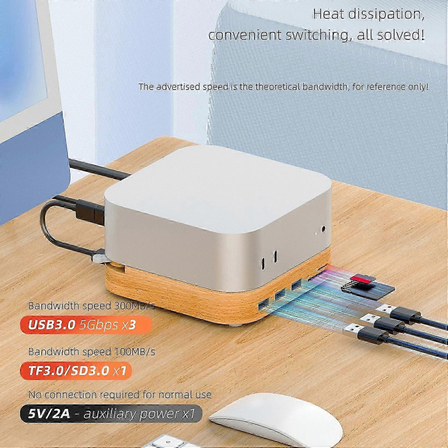 AJM4-FH For Mac Mini M4 M4 Pro Wooden Expansion Dock USB 3.0 Hub TF SD ...