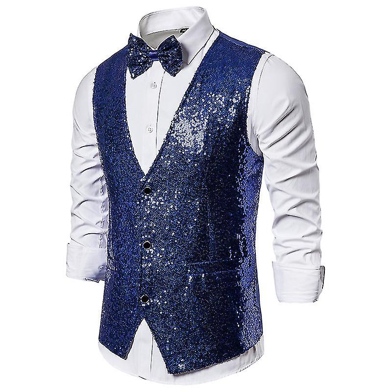Sequin Vest Shiny Suit Vest V-hals Festkjole Vest Med Bowtie | Fruugo DK