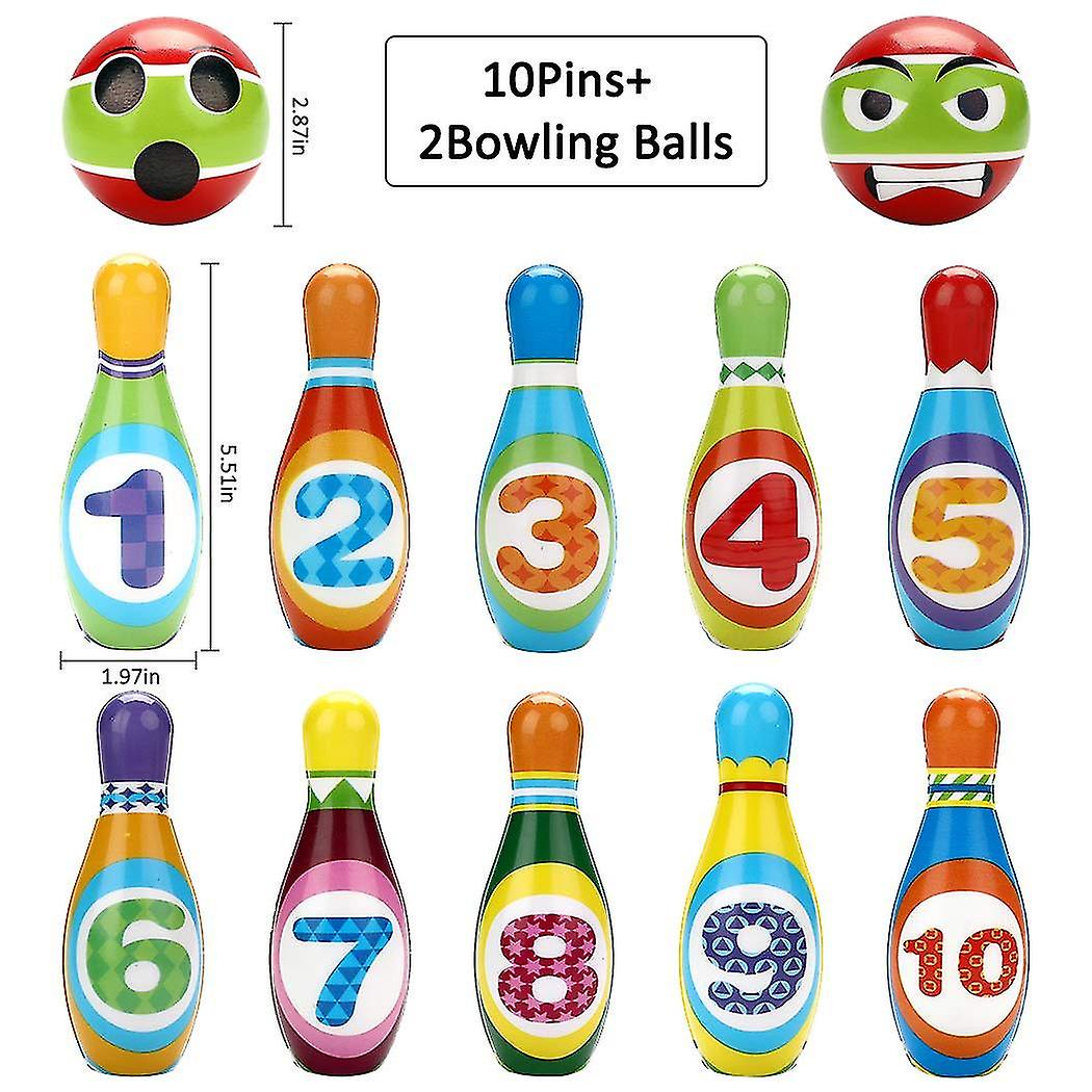 Kids Bowling Set With 10 Bowling Pins & 2 Balls, Educational Early ...
