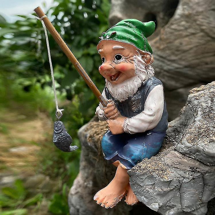 garden Gnome Statue Resin Fishing Dwarf Elf Figurines Ornaments | Fruugo UK
