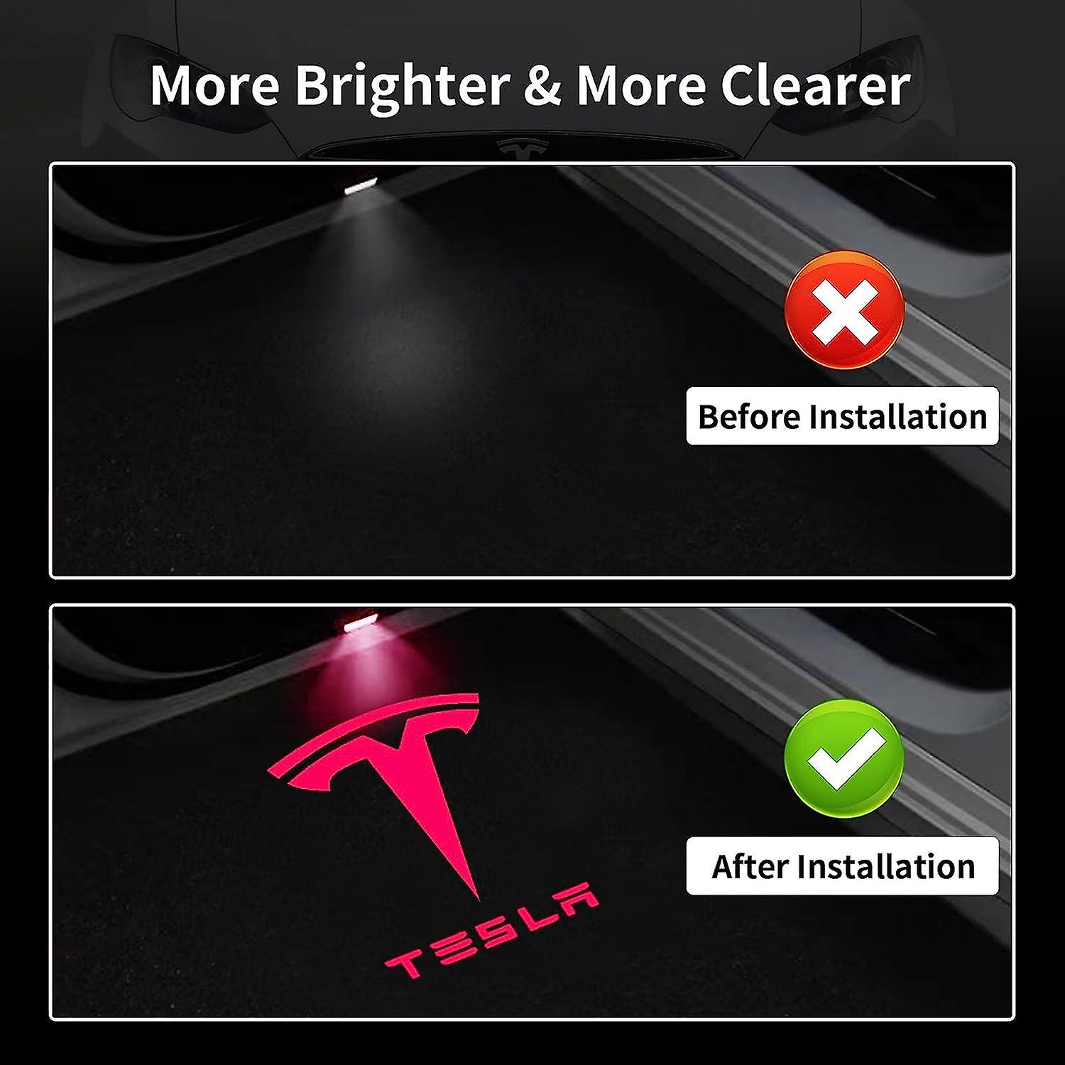 4PCS Tesla Puddle Lights Car Door Logo Projector Lights, Ultra-Bright ...
