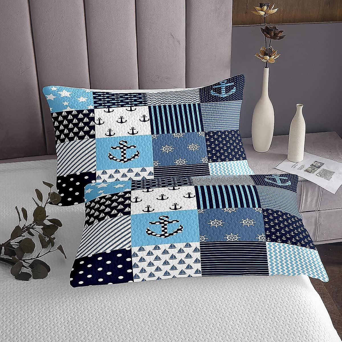 Nautical Bed Throw Navigation Theme Patchwork Day Deck Double Quilted Bedspread Blanket Anchor ...