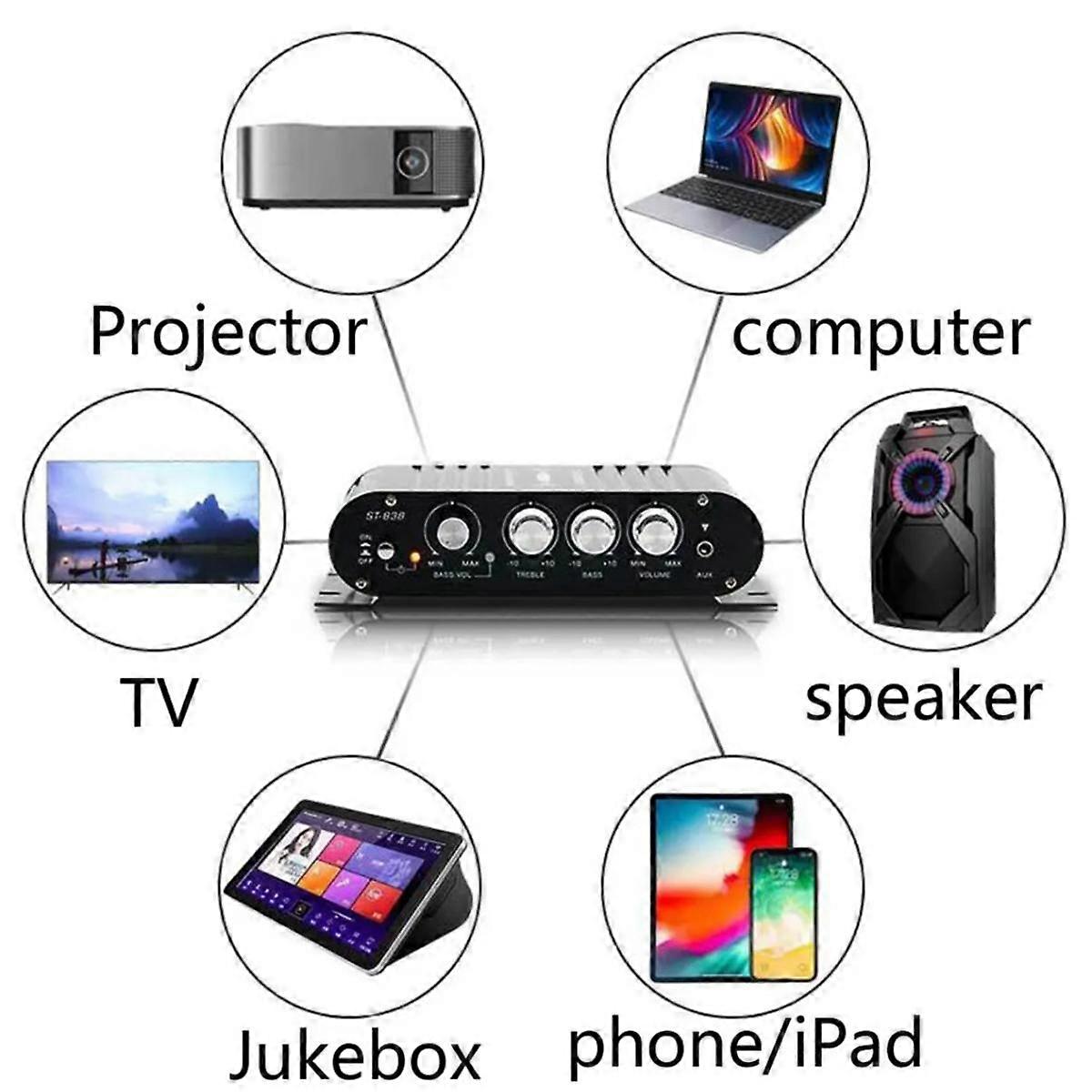 ST-838 HIFI Amplifier 2.1 Channel Car MP3 Mini Amp AUX Input High and ...