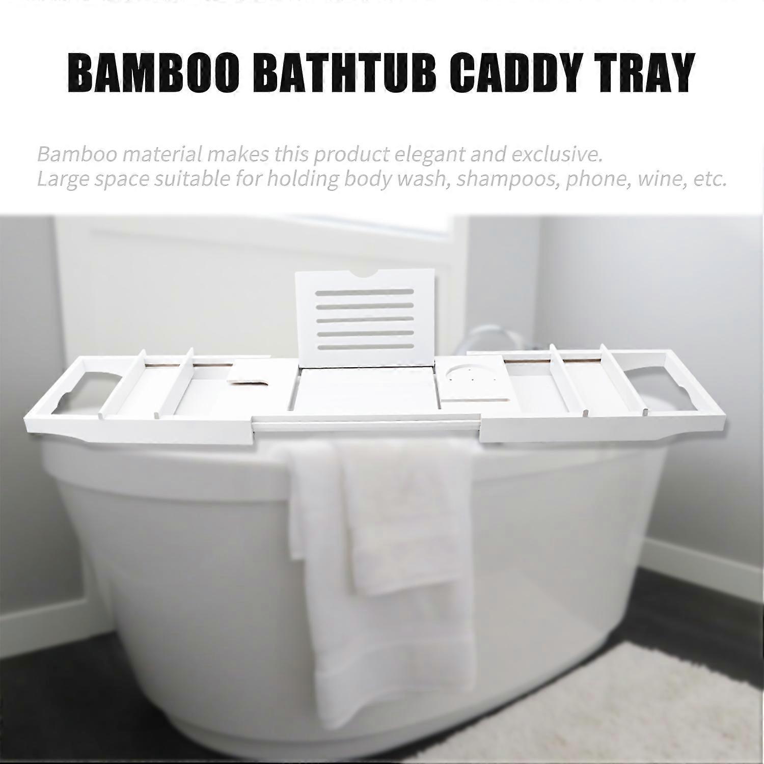 Bathtub Caddy Tray Adjustable Bamboo Spa Bathtub Caddy Organizer Book ...