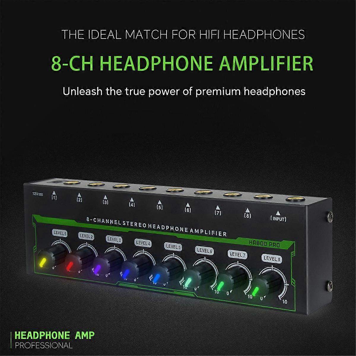 HA800 PRO 8 Channel Headphone Amplifier RGB Stereo Amp Microamp ...