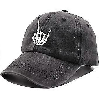 Hand Hat, Skull Finger Baseball Cap Adjustable Washed Distressed Denim ...