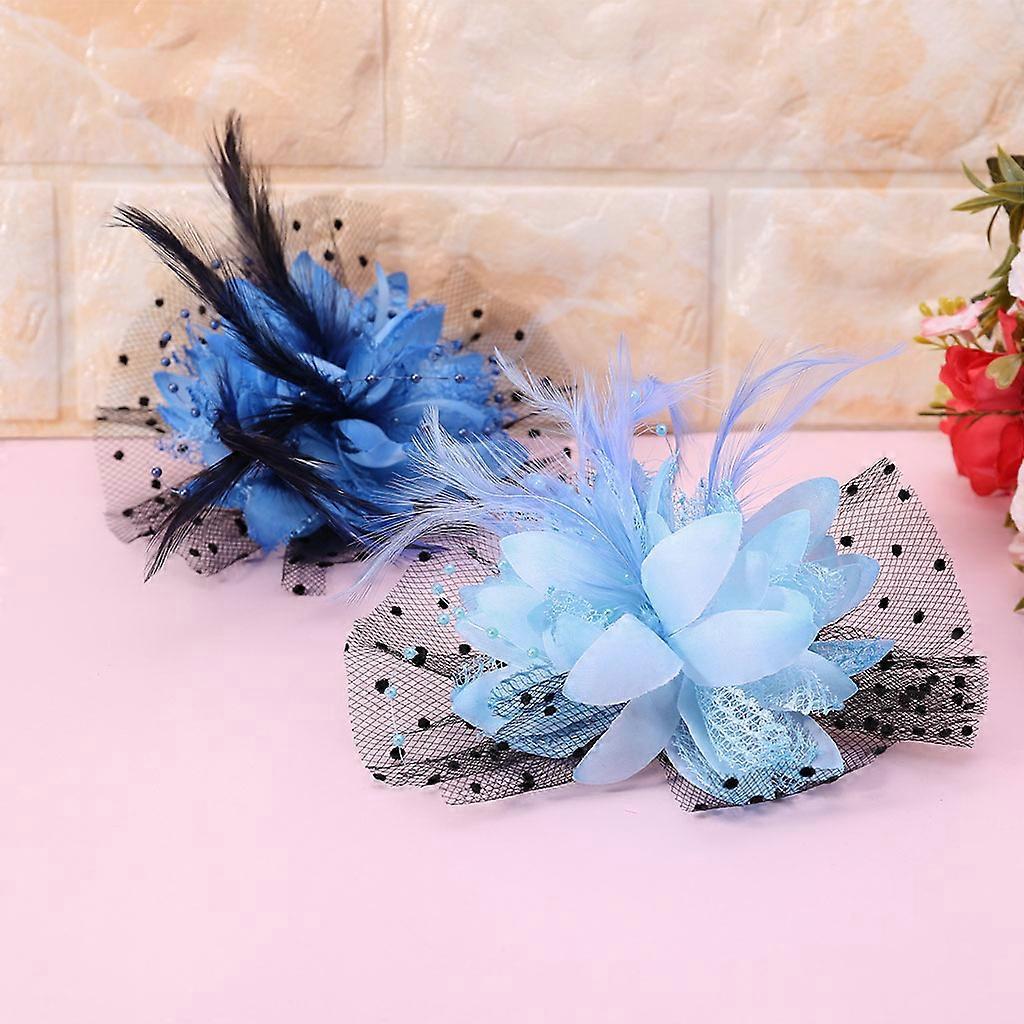 Women Bridal Mesh Bow Feather Beads Wedding Fascinator Dot Veil Hair ...