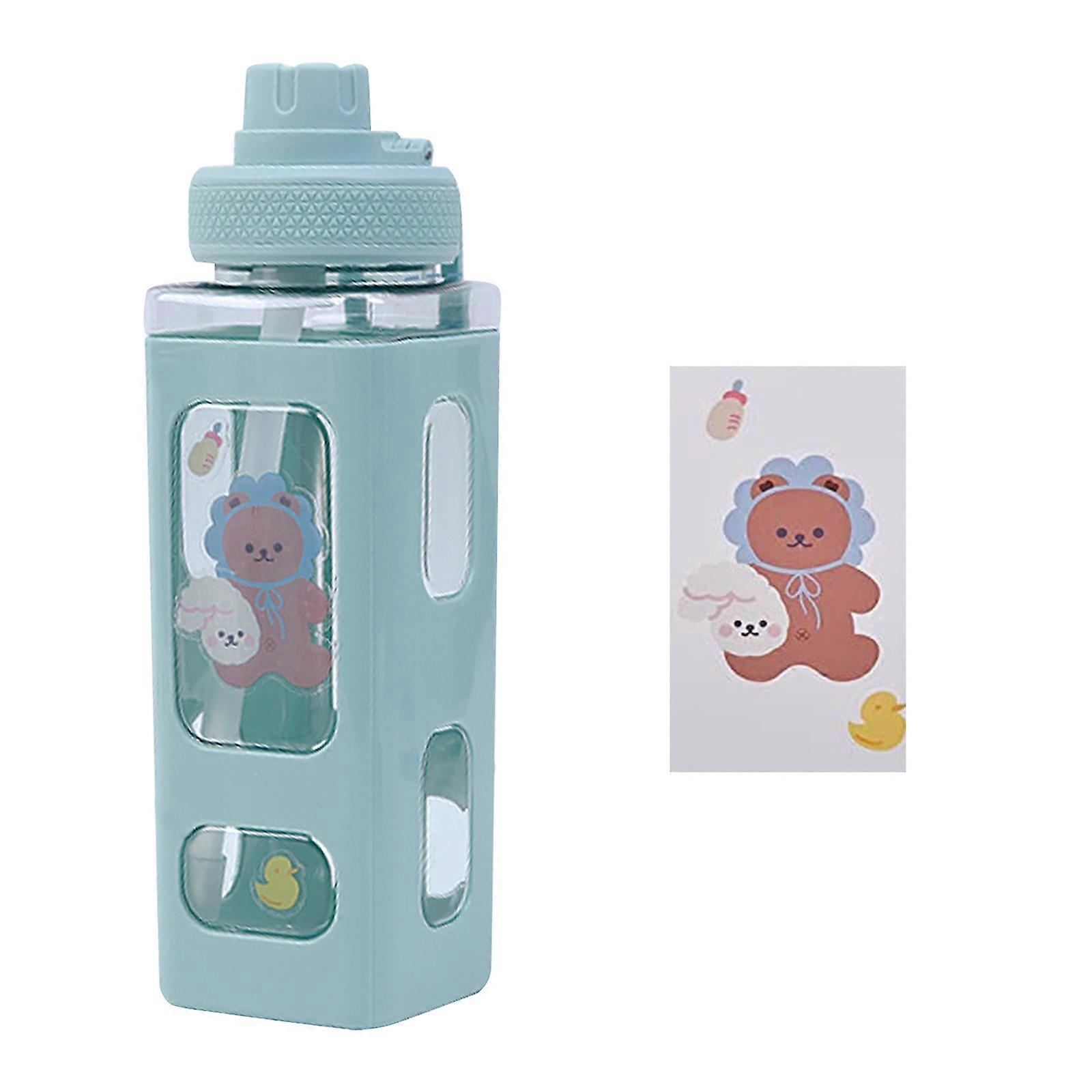 New Upgrade Kawaii Water Bottle with Straw and Sticker, Kawaii Bear Water Bottle, Large Sport ...
