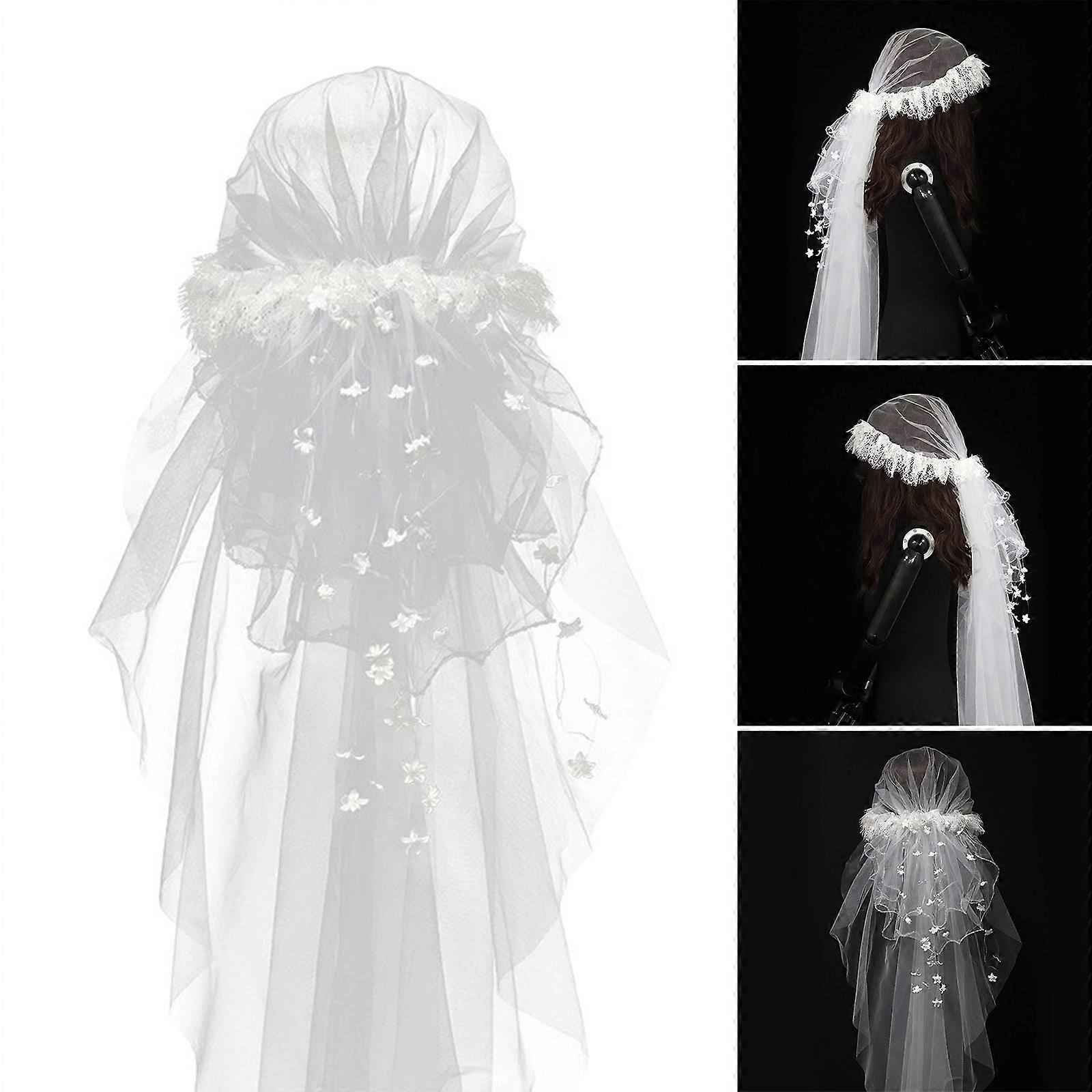 Bride Veil Hat Flower Veil Head Covering Wedding Hair Sheer White ...