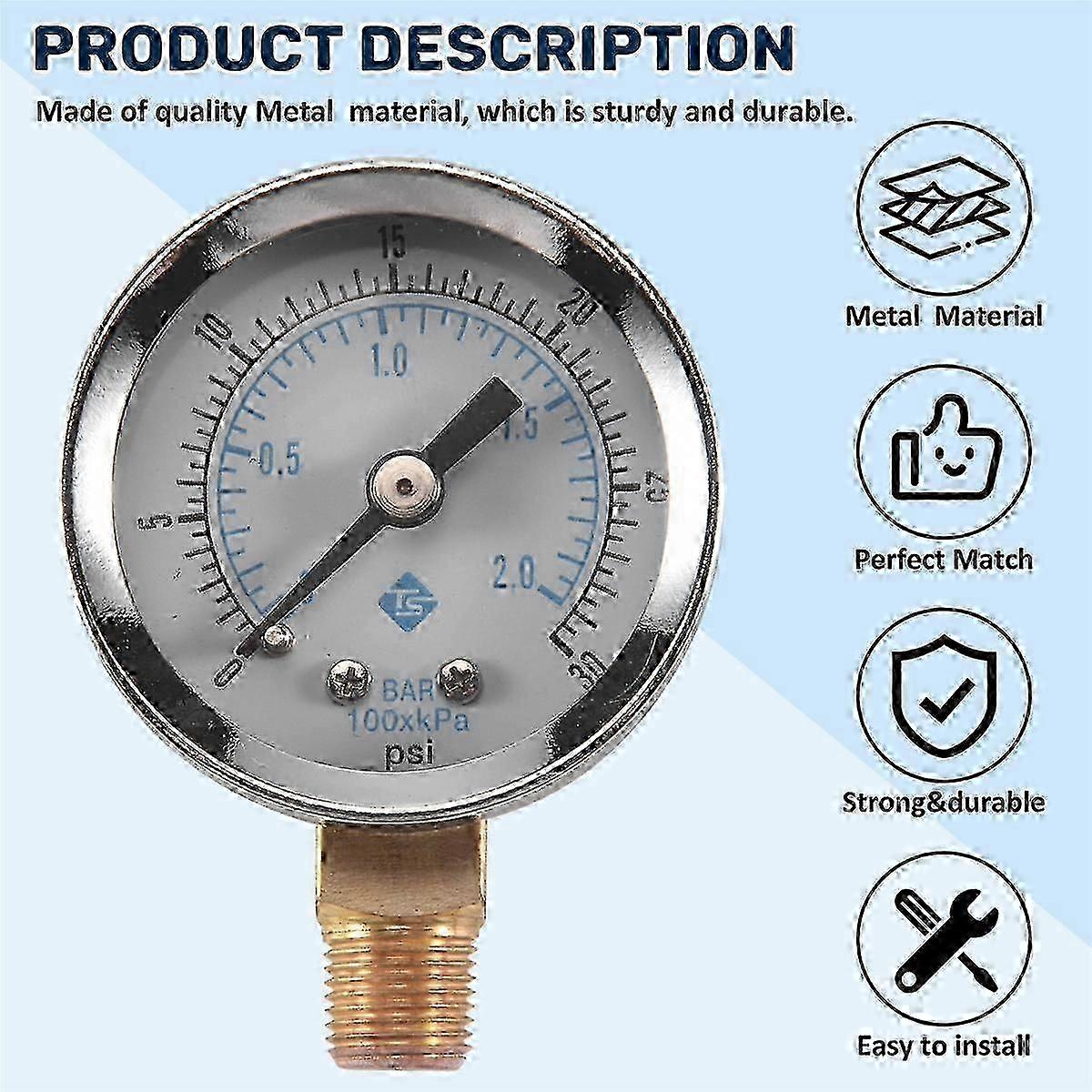 Mini Dial Pressure Gauge - 0 to 30 psi and 0 to 2 bar for Compressor ...