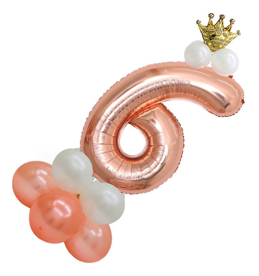 Number 6 Foil Helium Latex Foil And Wreath Balloons,crown Rose Gold ...