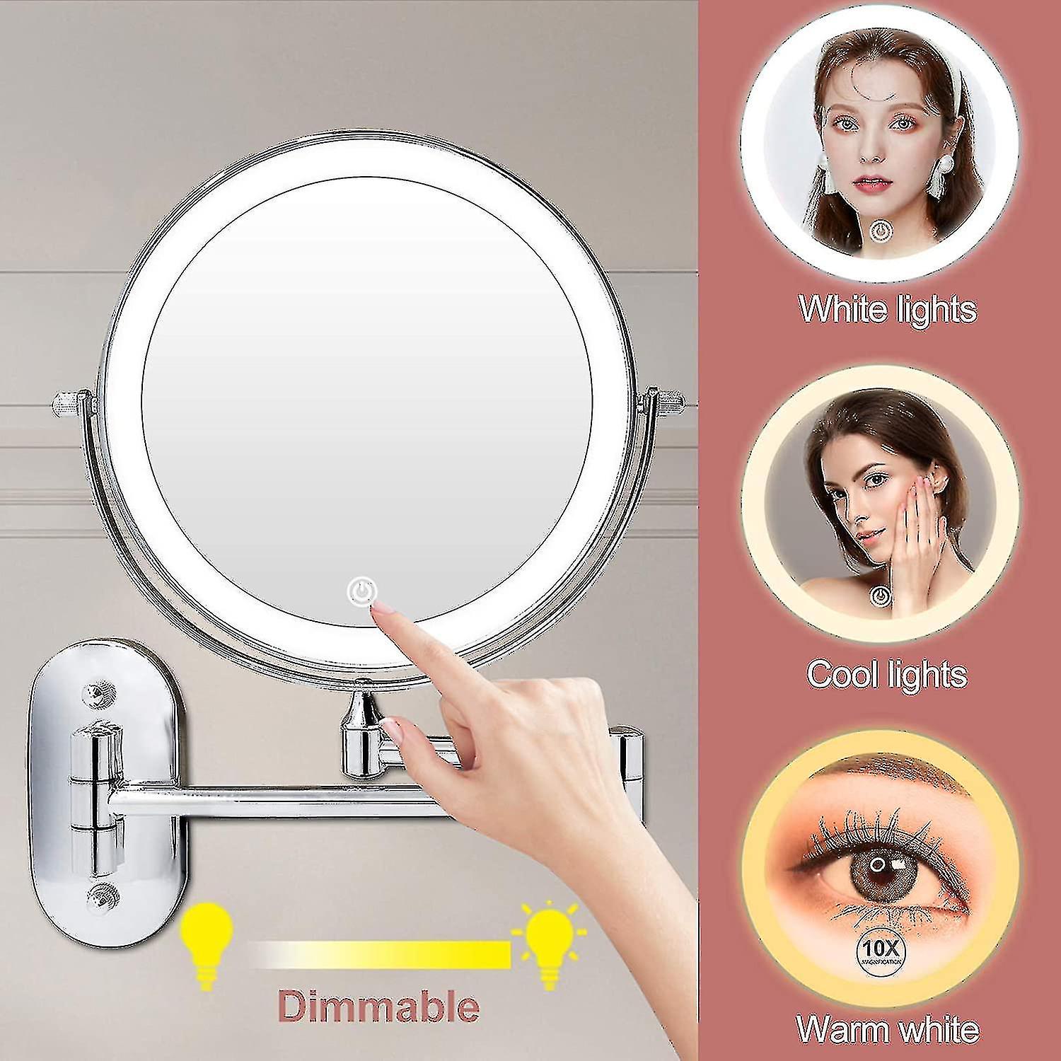 Rechargeable Lighted Makeup Mirror Wall Mount, Extendable Double Sided ...