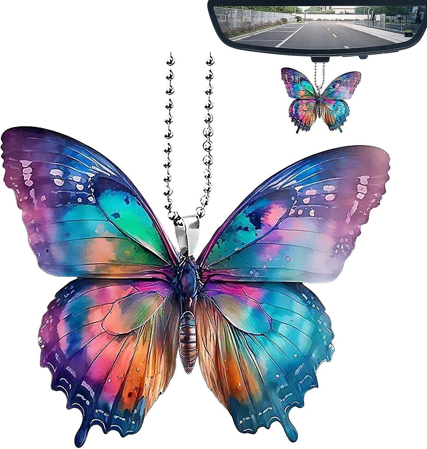 Unique Butterfly Car Pendant,Colorful Decorative Acrylic Rearview ...