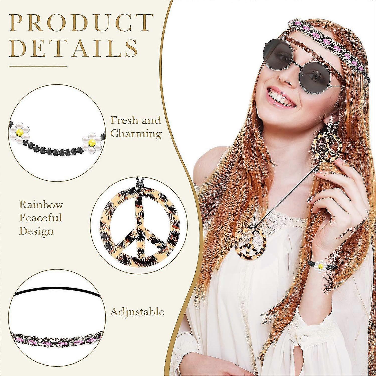 6 Pcs Hippie Costume Accessories Set, Boho Peace Sign Daisy Flower 60s 70s Party Favors ...