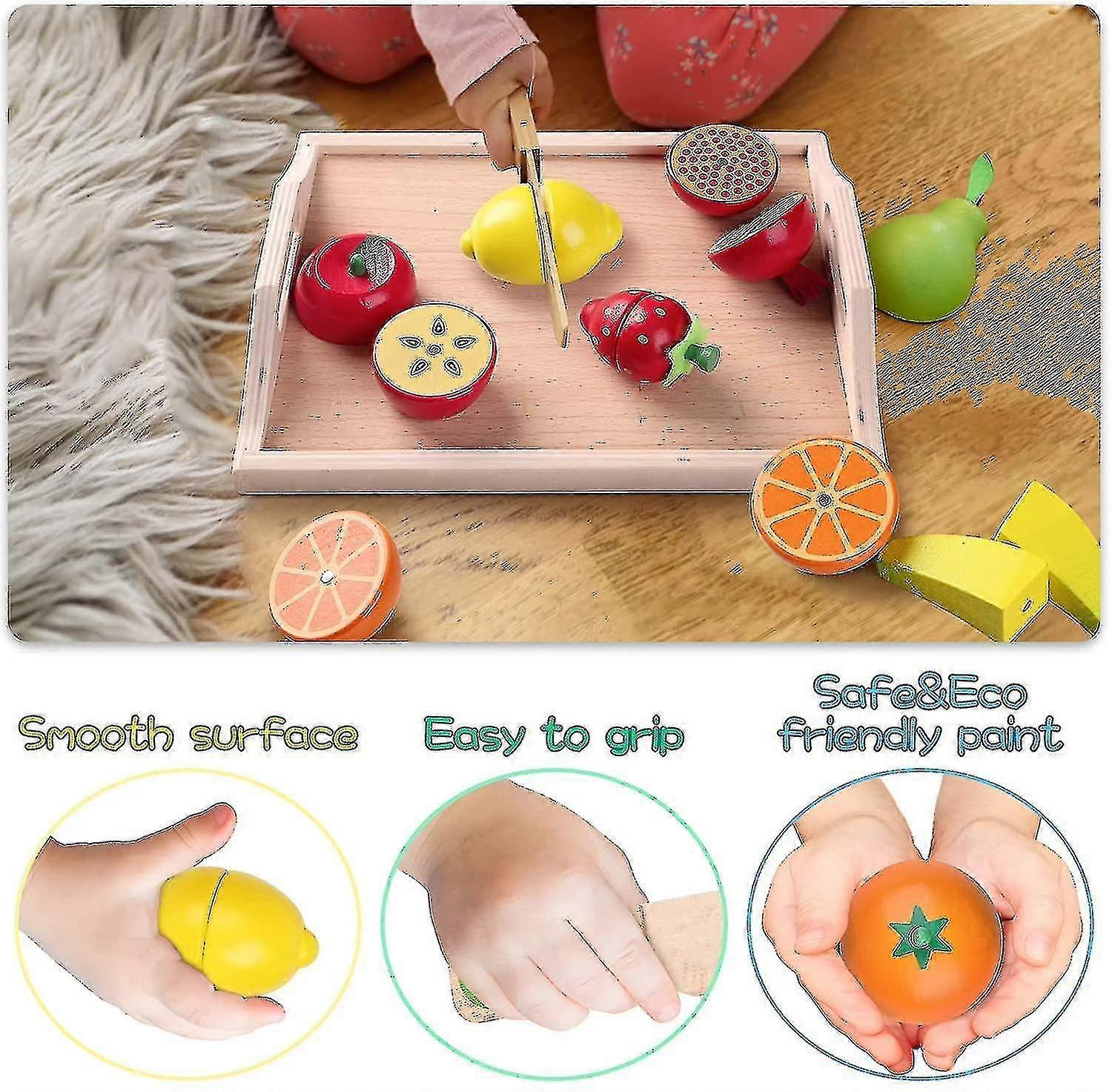 Wooden Toys - Pretend Play Food Set For Kids Play Kitchen,9 Cuttable ...