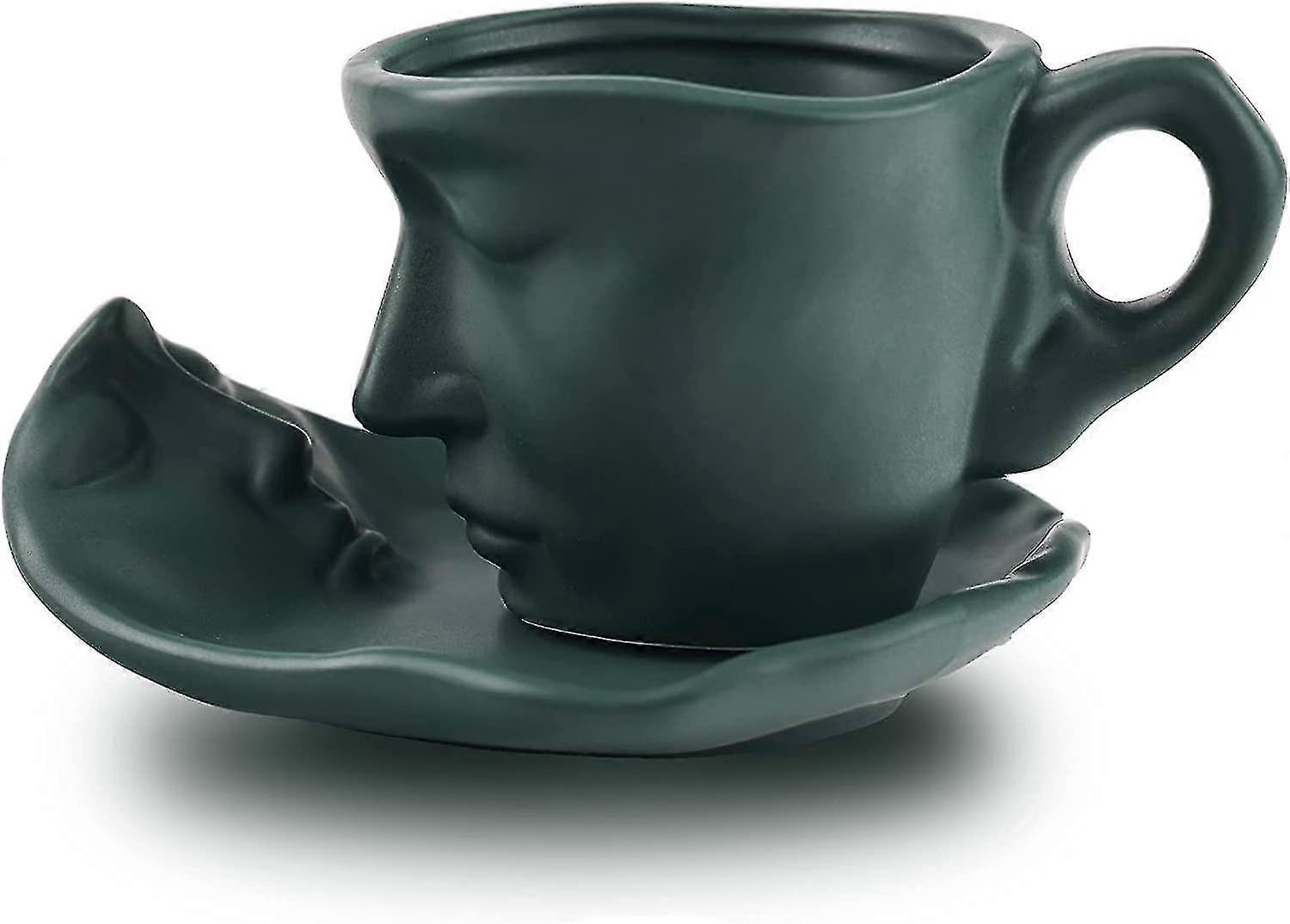 Green Tea Cup And Saucer Set Ceramic Kissing Couple Coffee Mug Set With ...