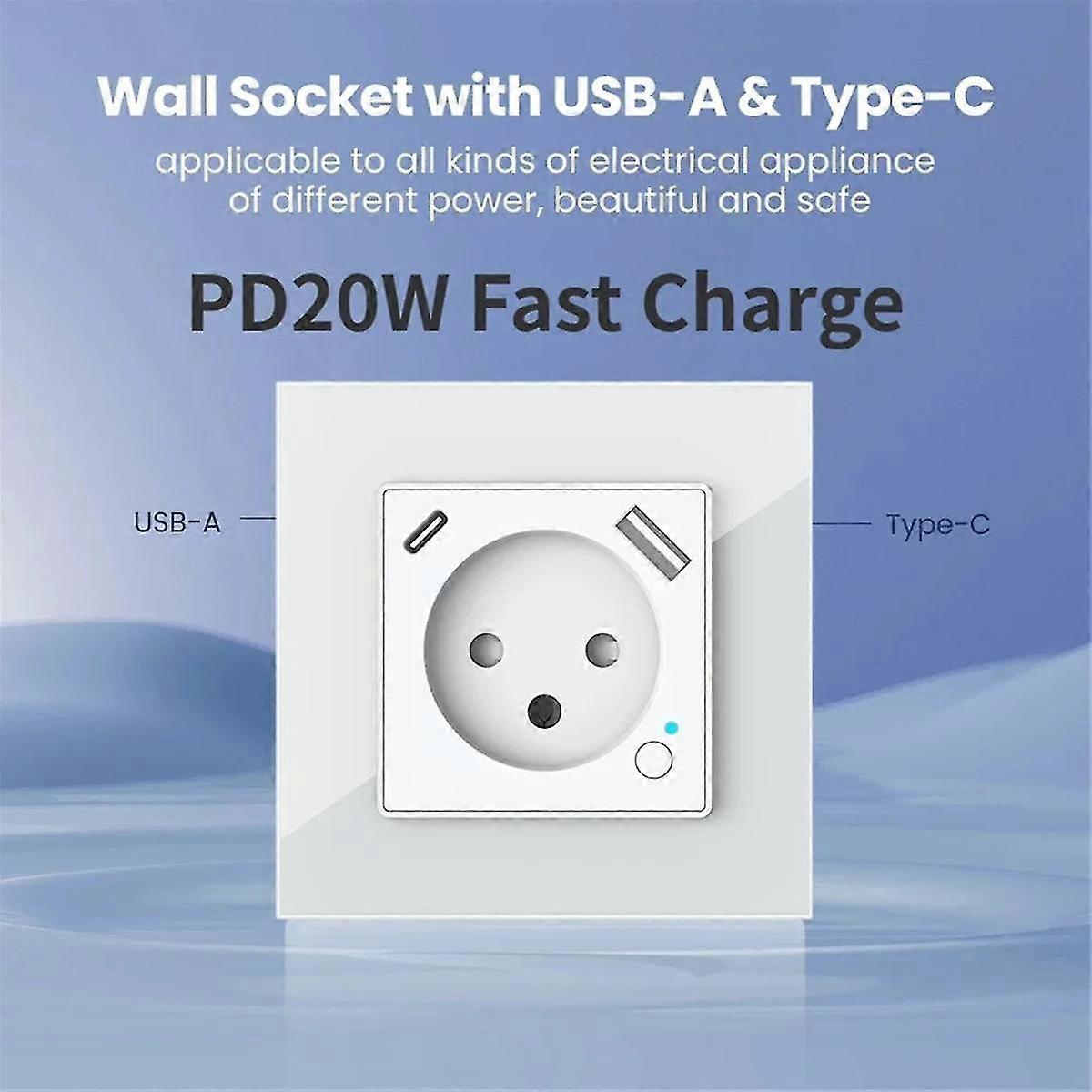 Wi-fi Tuya Smart Israel Wall Socket Power Plug Outlet Usb Type-c Pd20w ...