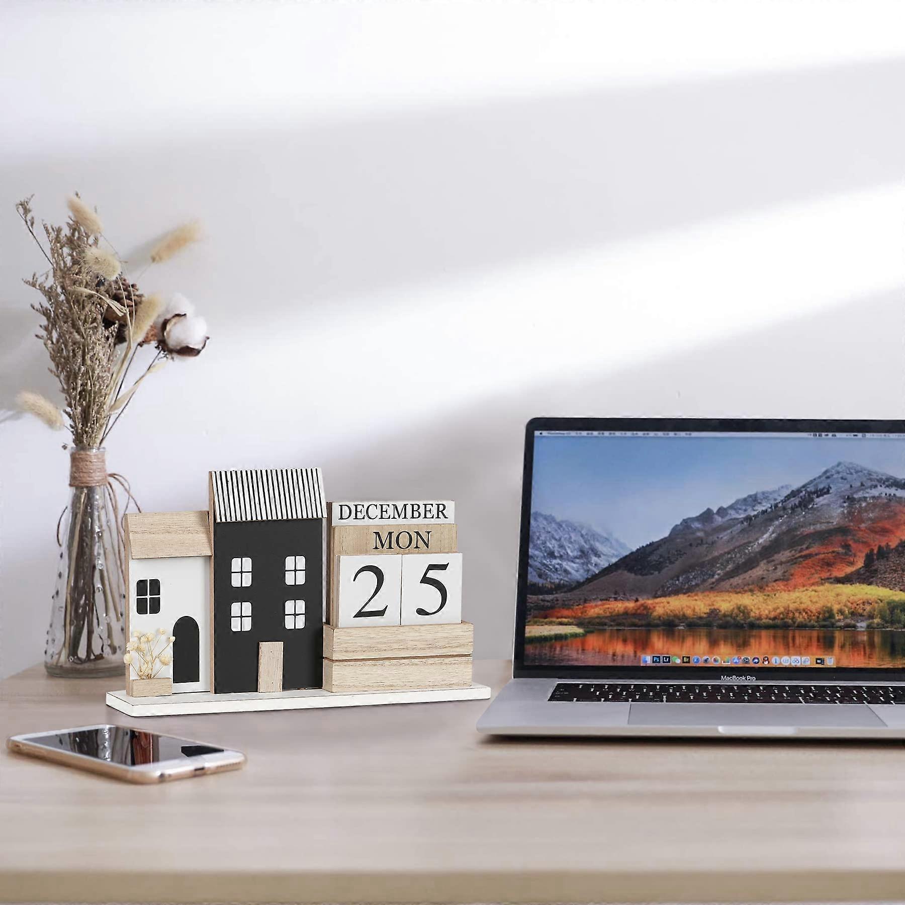 Calendar Cube Wooden Desk Perpetual Calendar - Desk Calendar Block ...