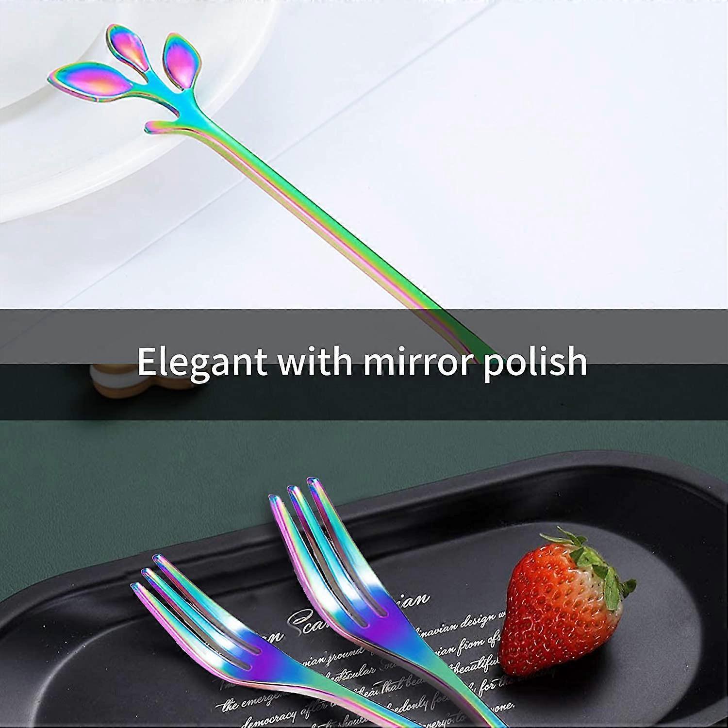 5 PCS Colorful Dessert Forks,4.7-inch Stainless Steel Fruit Forks, Creative Leaf Appetizer Forks ...
