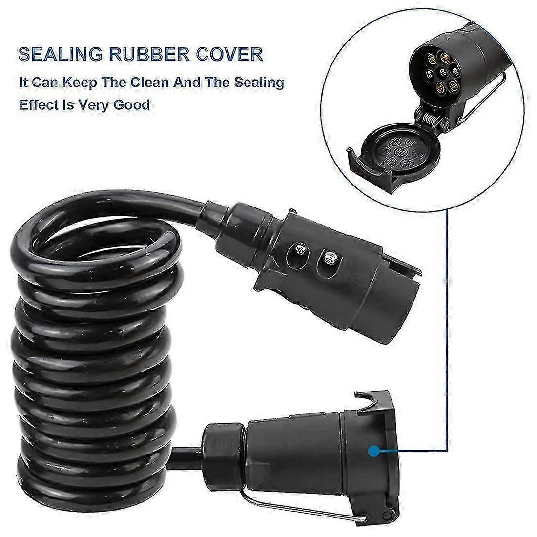 3 Meters 7Pin Trailer Extension Coiled Cable with Trailer Plug Socket ...